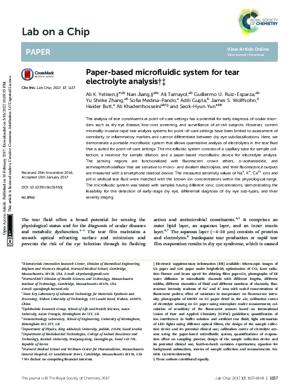 (PDF) Paper-based microfluidic system for tear electrolyte analysis