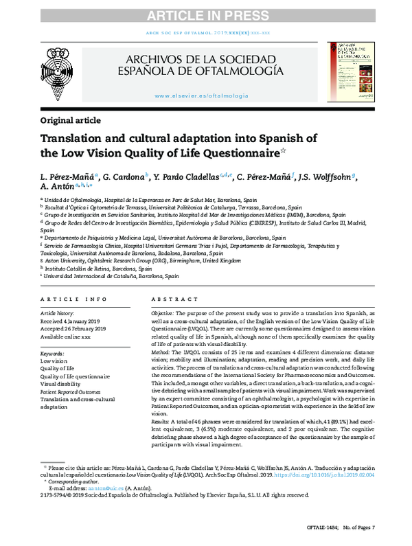 (PDF) Translation and cultural adaptation into Spanish of the Low ...