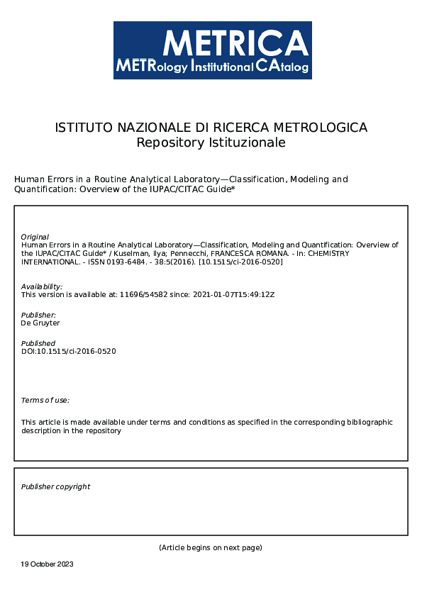 (PDF) Human Errors in a Routine Analytical Laboratory—Classification, Modeling and ...