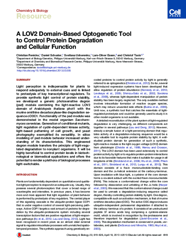 (PDF) A LOV2 Domain-Based Optogenetic Tool to Control Protein Degradation and Cellular Function