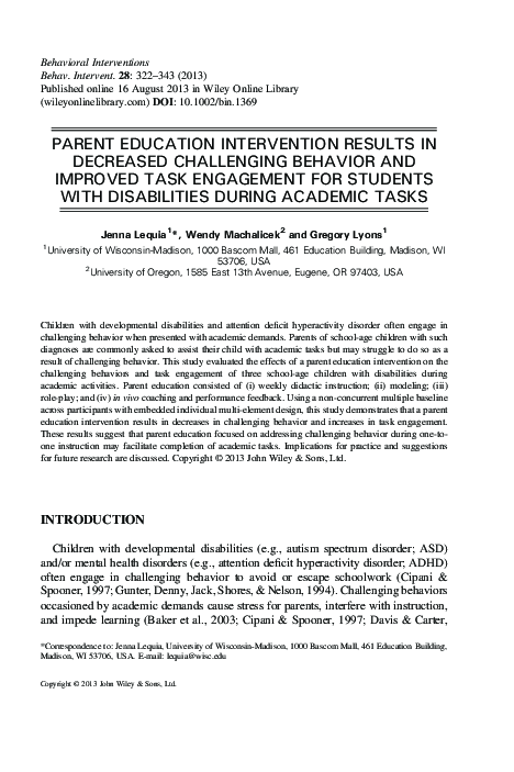 (PDF) Parent Education Intervention Results in Decreased Challenging ...