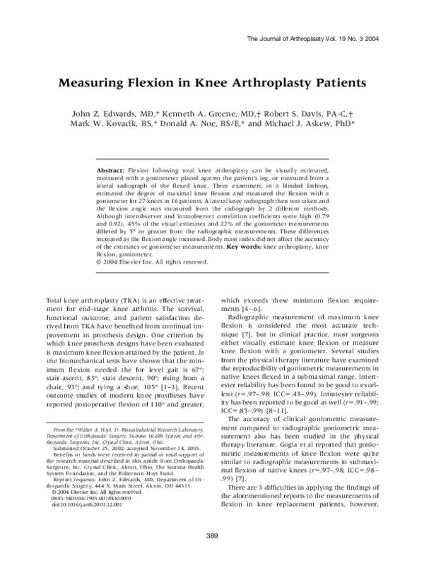 (PDF) Measuring flexion in knee arthroplasty patients