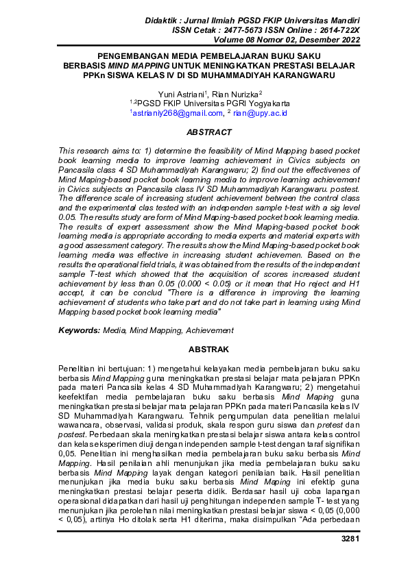 (PDF) PENGEMBANGAN MEDIA PEMBELAJARAN BUKU SAKU BERBASIS MIND MAPPING UNTUK MENINGKATKAN ...