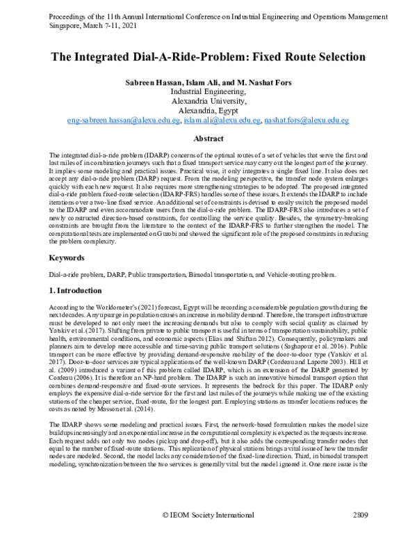 Pdf The Integrated Dial A Ride Problem Fixed Route Selection