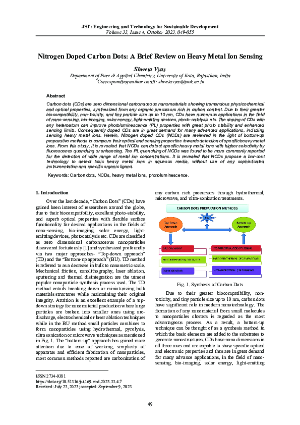 (PDF) Nitrogen Doped Carbon Dots: A Brief Review on Heavy Metal Ion Sensing
