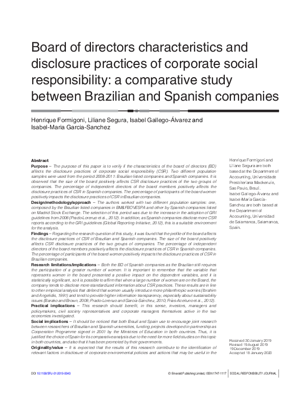 (PDF) Board of directors characteristics and disclosure practices of corporate social ...