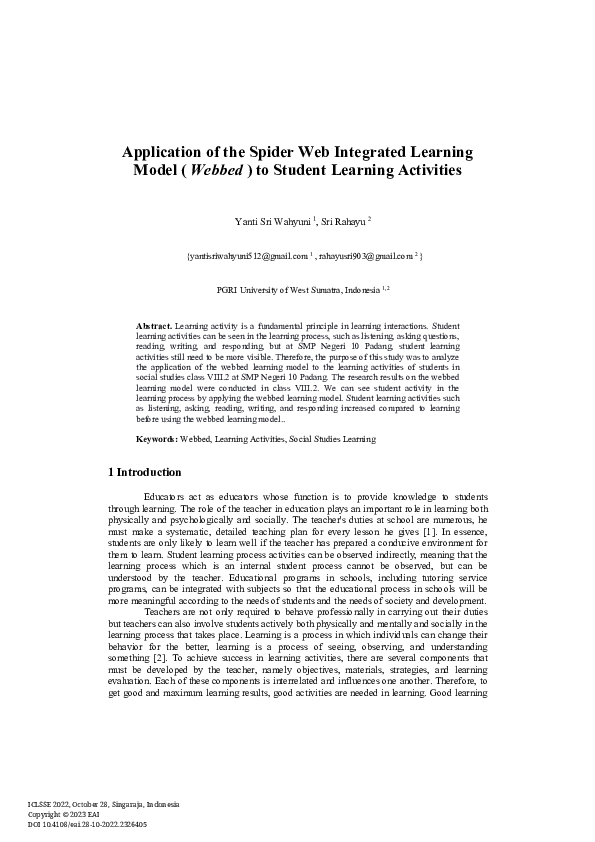 (PDF) Impact of Spider Web Learning Model on Student Engagement