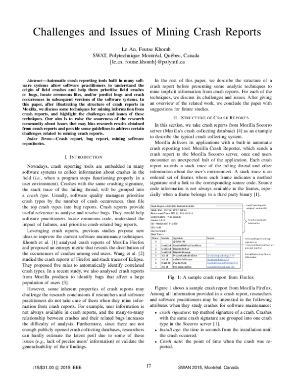 (PDF) Challenges and Issues of Mining Crash Reports