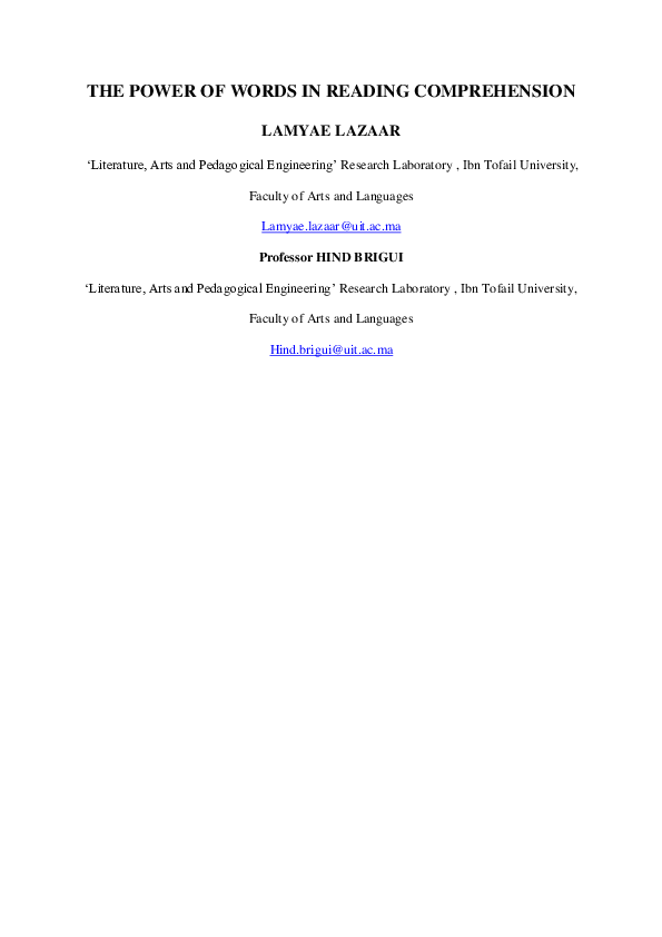 (PDF) THE POWER OF WORDS IN READING COMPREHENSION.