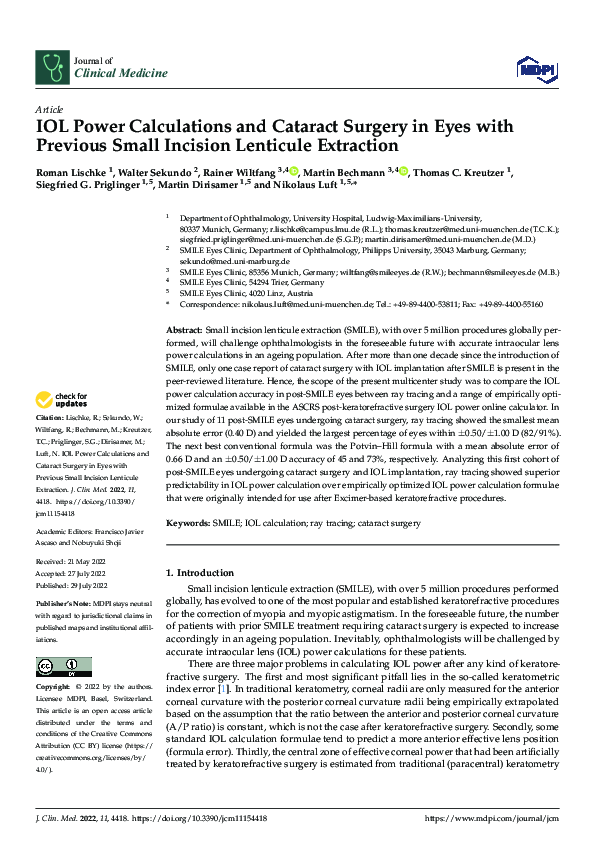 (PDF) IOL Power Calculations and Cataract Surgery in Eyes with Previous ...