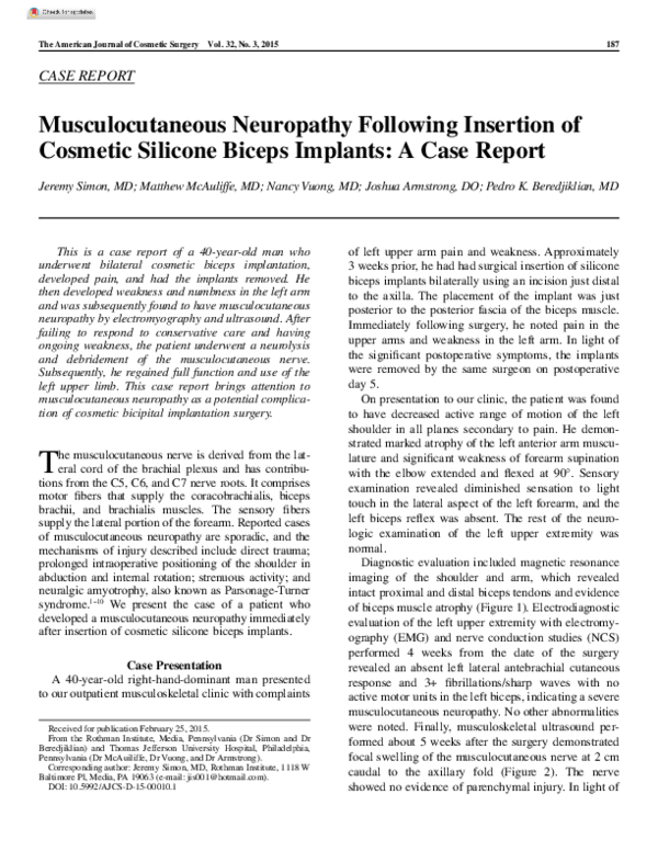(PDF) Musculocutaneous Neuropathy Following Insertion of Cosmetic ...