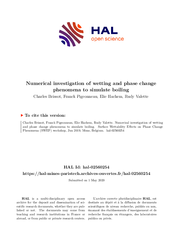(PDF) Numerical investigation of wetting and phase change phenomena to ...