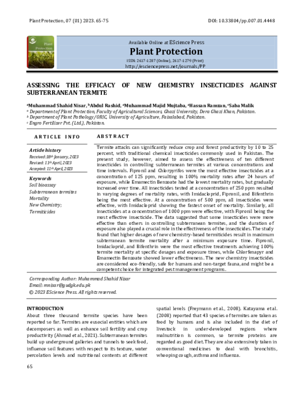 (PDF) Assessing the Efficacy of New Chemistry Insecticides against Subterranean Termite