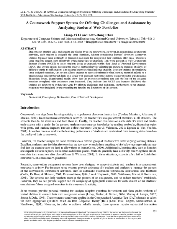 (PDF) A Coursework Support System for Offering Challenges and ...