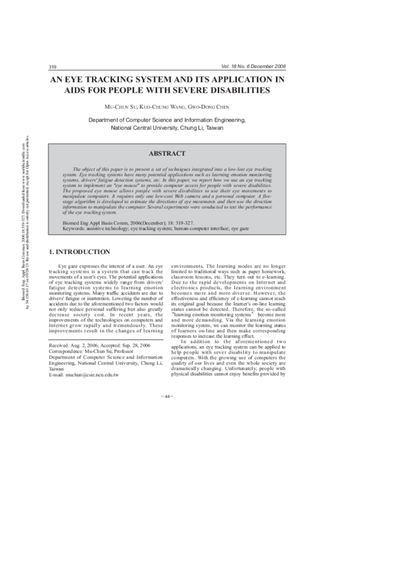 (PDF) An Eye Tracking System and Its Application in Aids for People ...