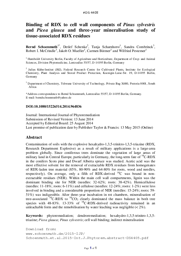 (PDF) Binding of RDX to Cell Wall Components ofPinus sylvestrisandPicea glaucaand Three-Year ...