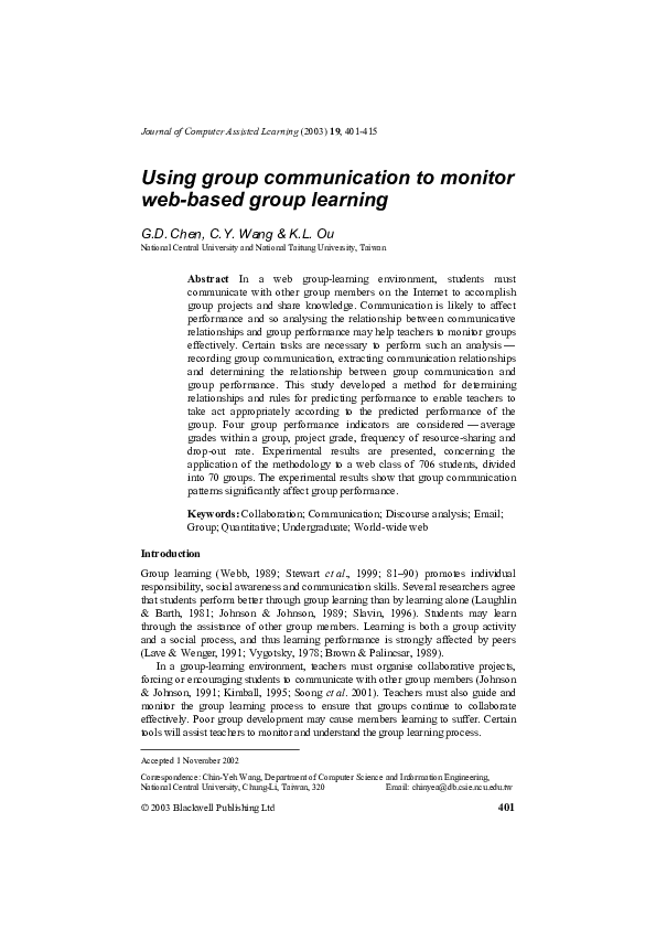 (PDF) Using group communication to monitor web-based group learning