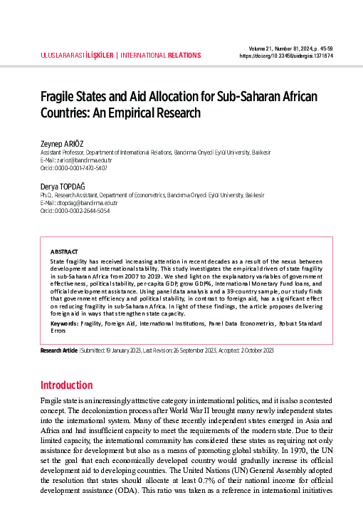 (PDF) Fragile States and Aid Allocation for Sub-Saharan African ...