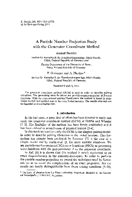 (PDF) A particle number projection study with the generator coordinate method