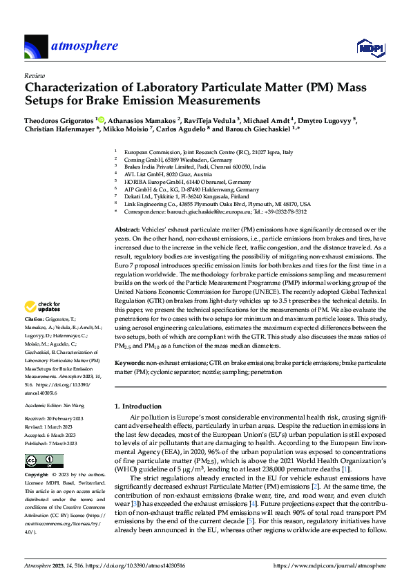 (PDF) Characterization of Laboratory Particulate Matter (PM) Mass Setups for Brake Emission ...