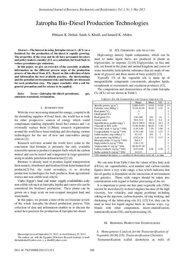 (PDF) Jatropha Bio-Diesel Production Technologies