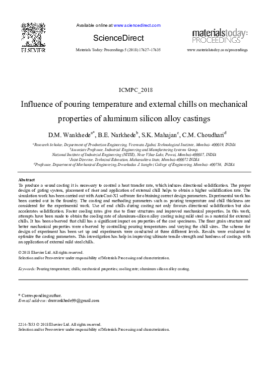 (PDF) Influence of pouring temperature and external chills on mechanical properties of aluminum ...