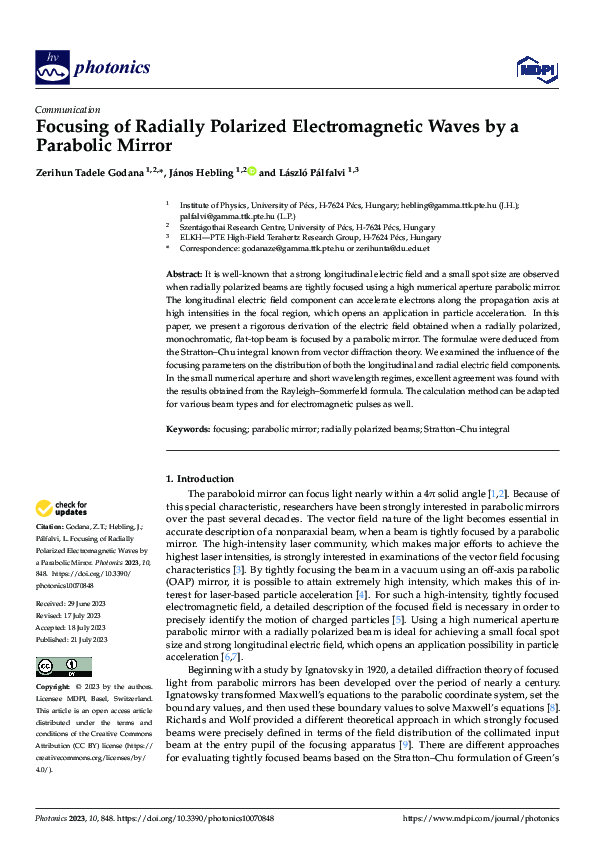 (PDF) Focusing of Radially Polarized Electromagnetic Waves by a ...