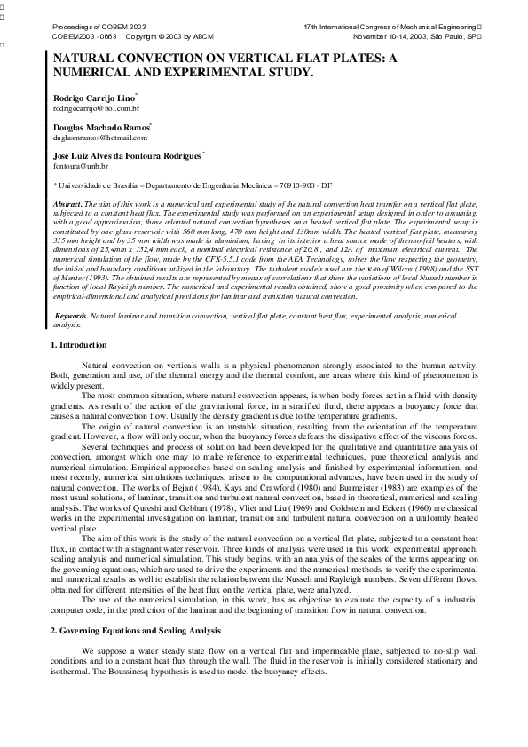 (PDF) Natural Convection on Vertical Flat Plates: A Numerical and ...