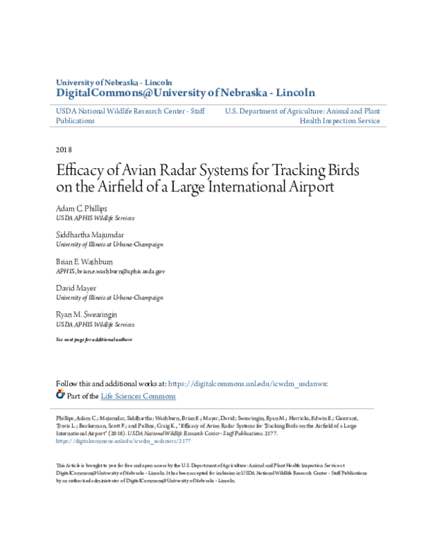 (PDF) Efficacy of avian radar systems for tracking birds on the ...