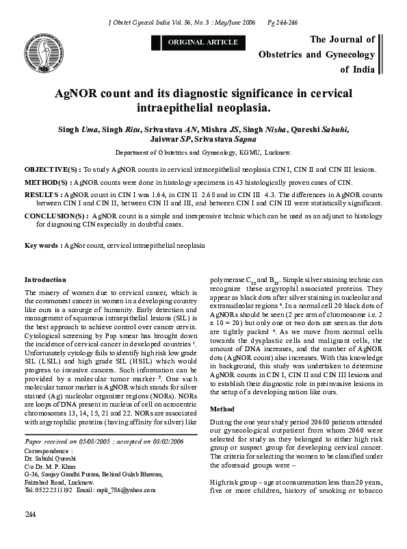 (PDF) AgNOR count and its diagnostic significance in cervical ...