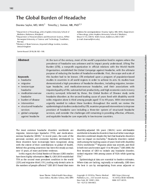 (PDF) The Global Burden of Headache