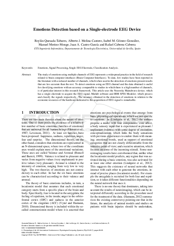 (PDF) Emotions Detection based on a Single-electrode EEG Device