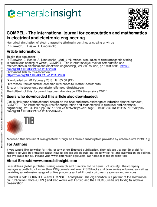 (PDF) Numerical simulation of electromagnetic stirring in continuous ...
