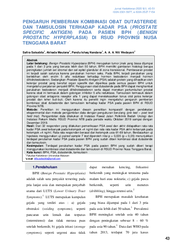 (PDF) Pengaruh Pemberian Kombinasi Obat Dutasteride Dan Tamsulosin ...