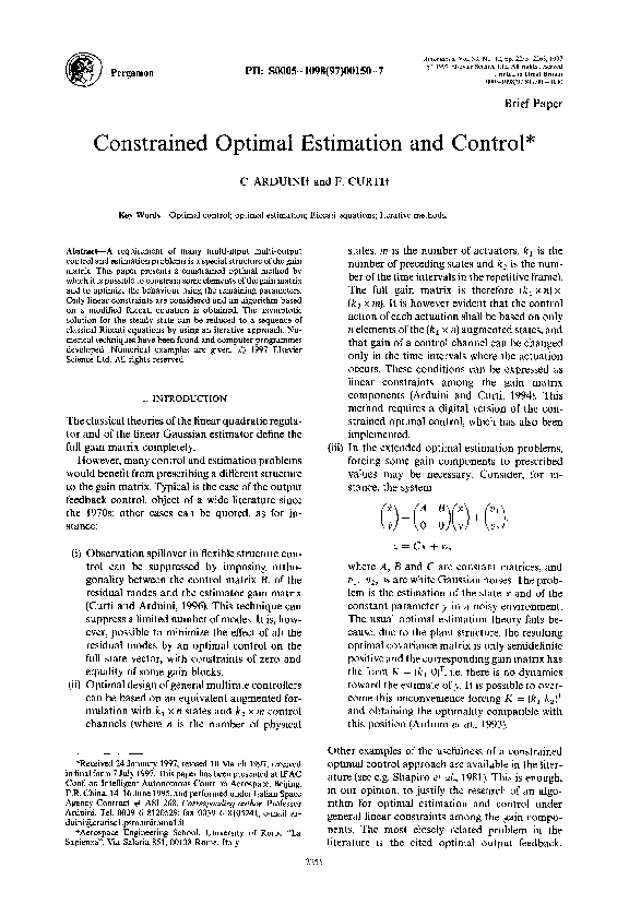 (PDF) Constrained optimal estimation and control