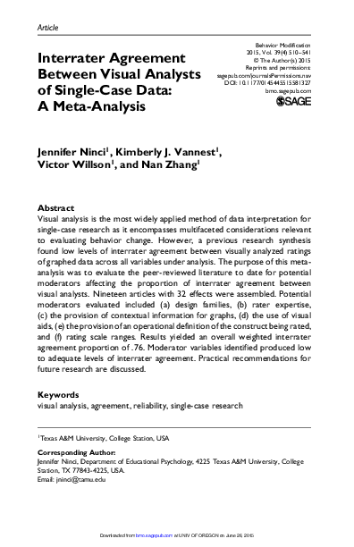 (PDF) Interrater Agreement Between Visual Analysts of Single-Case Data