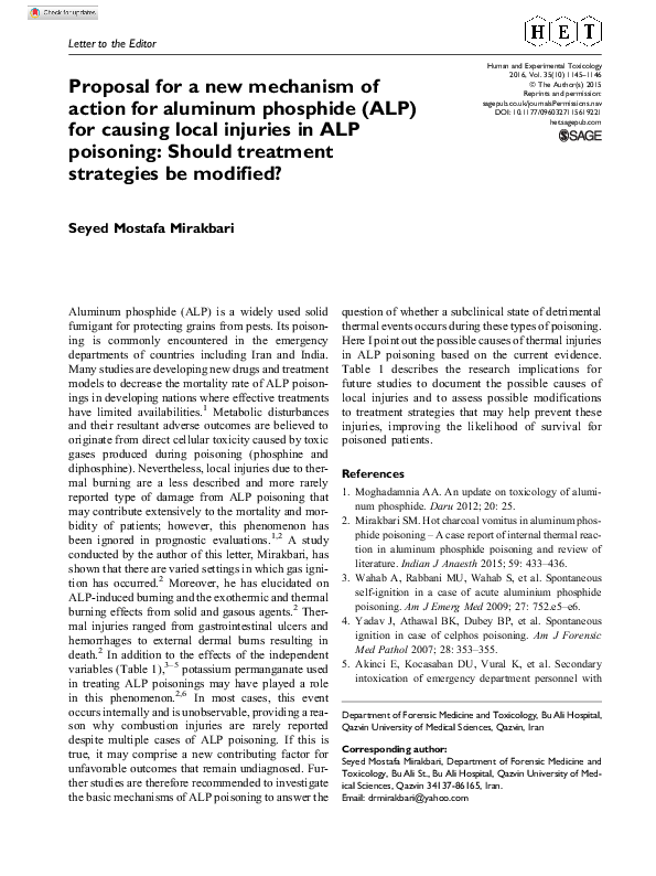 (PDF) New Insights on Aluminum Phosphide Poisoning