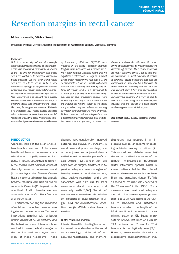 (PDF) Resection margins in rectal cancer