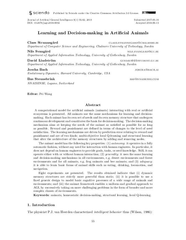 (PDF) Learning and decision-making in artificial animals