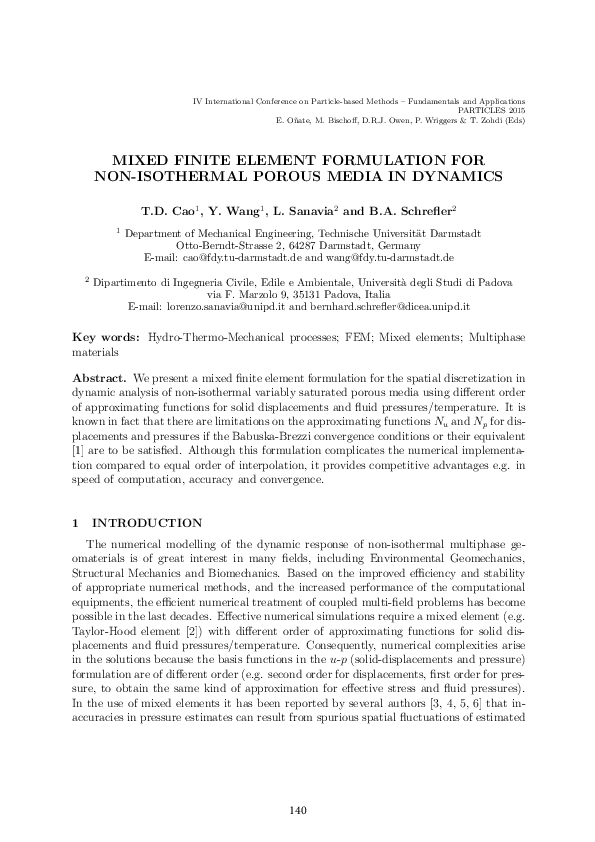 (PDF) Mixed finite element formulation for non-isothermal porous media in dynamics
