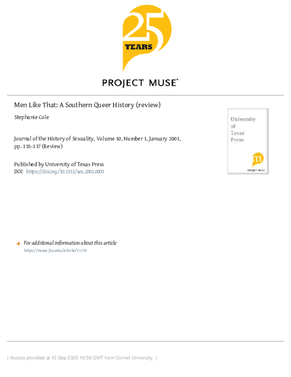 (PDF) Men Like That: A Southern Queer History (review)