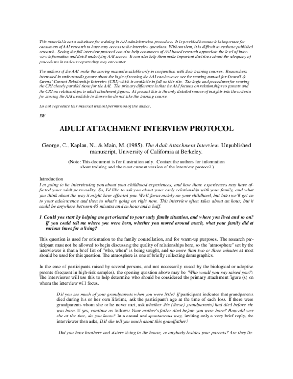 (PDF) ADULT ATTACHMENT INTERVIEW PROTOCOL
