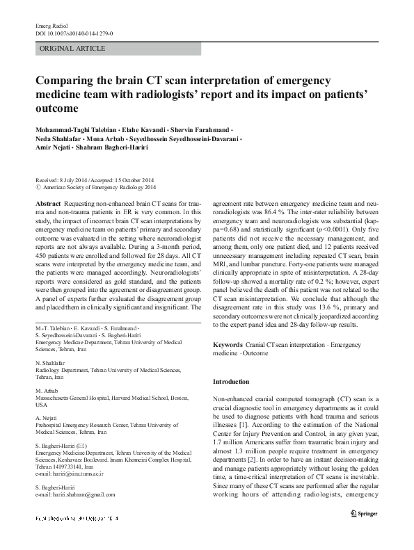 (PDF) Comparing the brain CT scan interpretation of emergency medicine ...