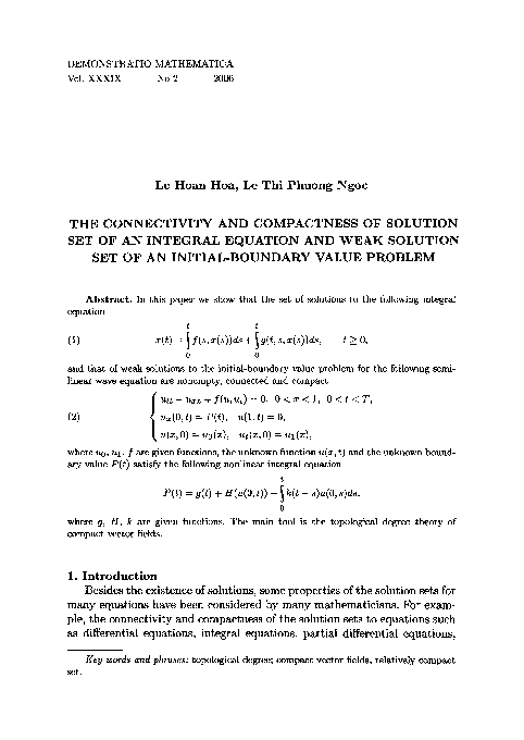 (PDF) The Connectivity and Compactness of Solution Set of an Integral Equation and Weak Solution ...