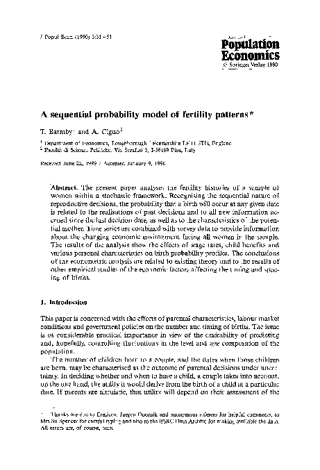 (PDF) A sequential probability model of fertility patterns