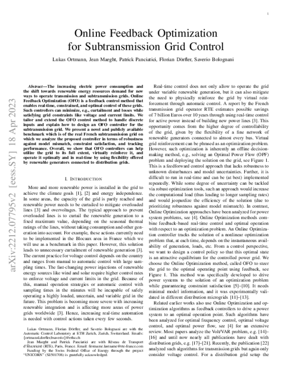 (PDF) Online Feedback Optimization for Transmission Grid Operation