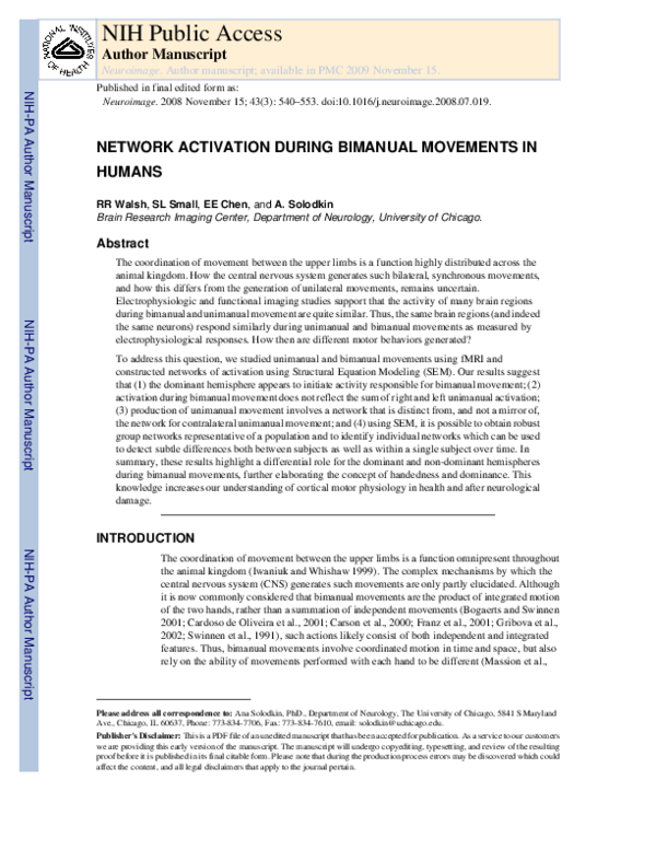 (PDF) Network activation during bimanual movements in humans