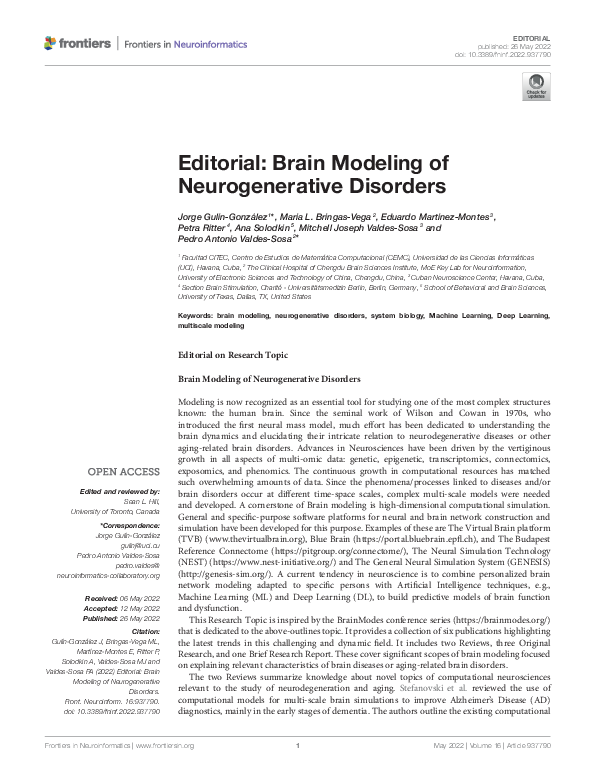 (PDF) Editorial: Brain Modeling of Neurogenerative Disorders