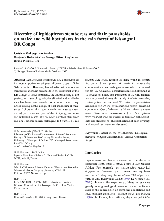 (PDF) Diversity of lepidopteran stemborers and their parasitoids on ...