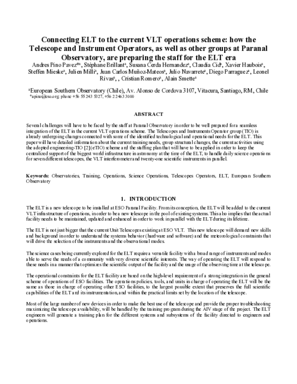 (PDF) Connecting ELT to the current VLT operations scheme: how the ...